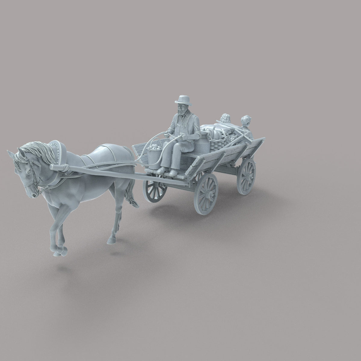 MM479 Horse and Farm Cart With Farmer| Scale 3D